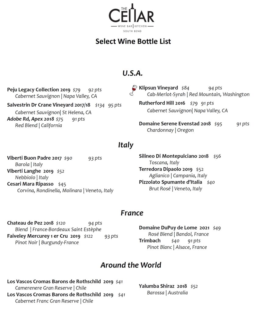 Cellar Menu