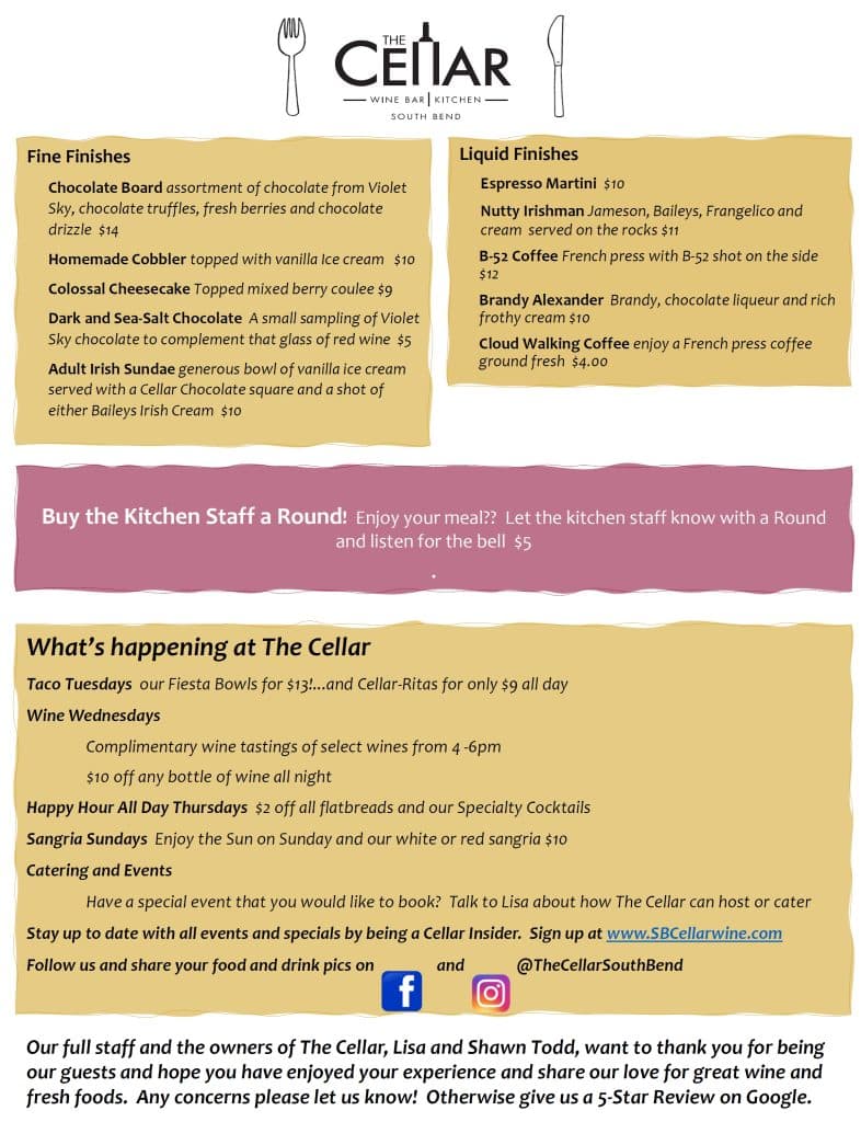 Menu | The Cellar Wine Bar & Kitchen