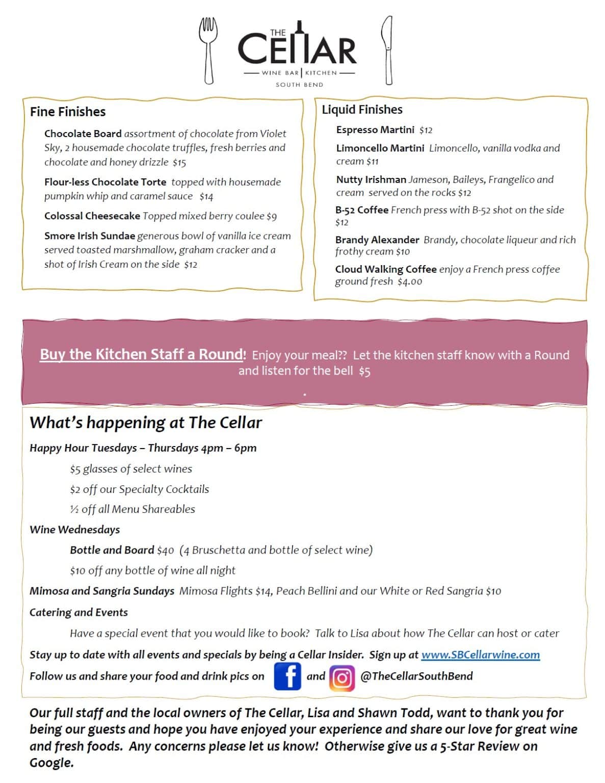 Menu | The Cellar Wine Bar & Kitchen