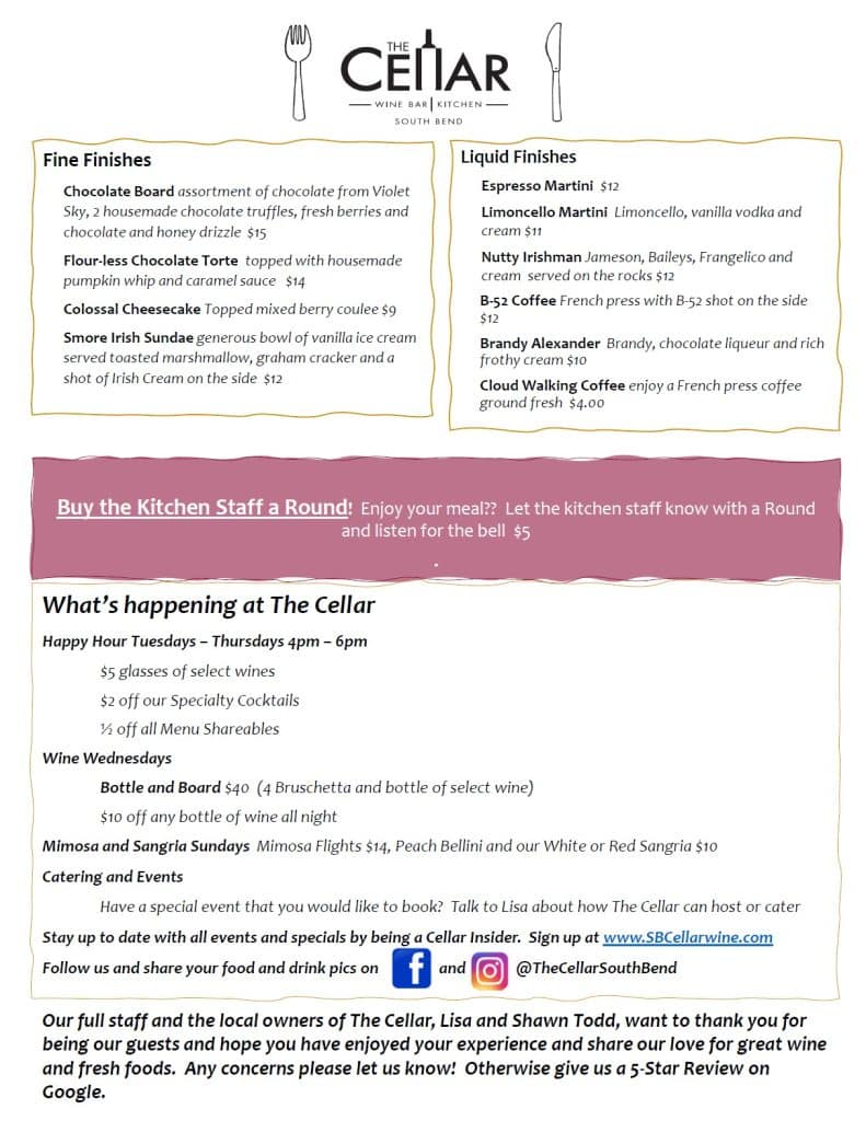 Menu | The Cellar Wine Bar & Kitchen